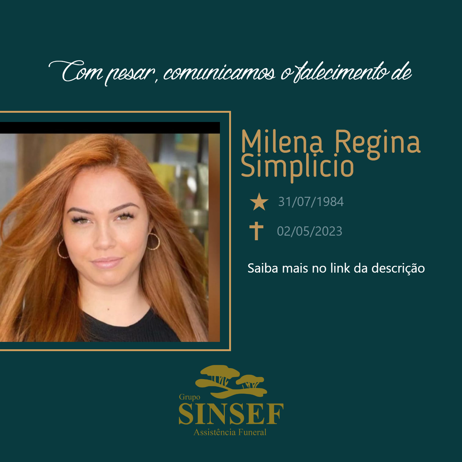 Grupo Sinsef comunica o falecimento, aos 38 anos, de Milena Regina Simplício - São Carlos em Rede