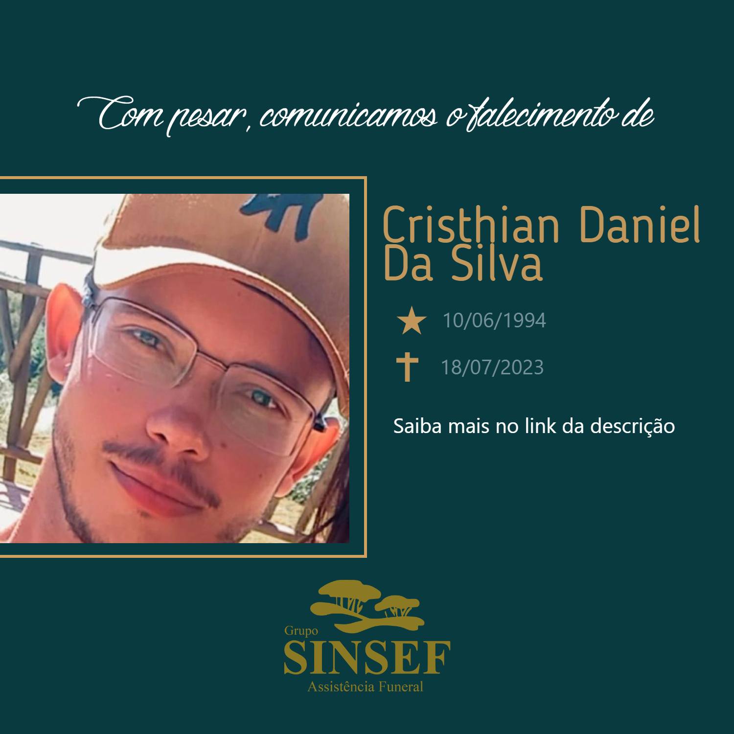 Grupo Sinsef comunica o falecimento, aos 29 anos, de Cristhian Daniel da Silva - São Carlos em Rede