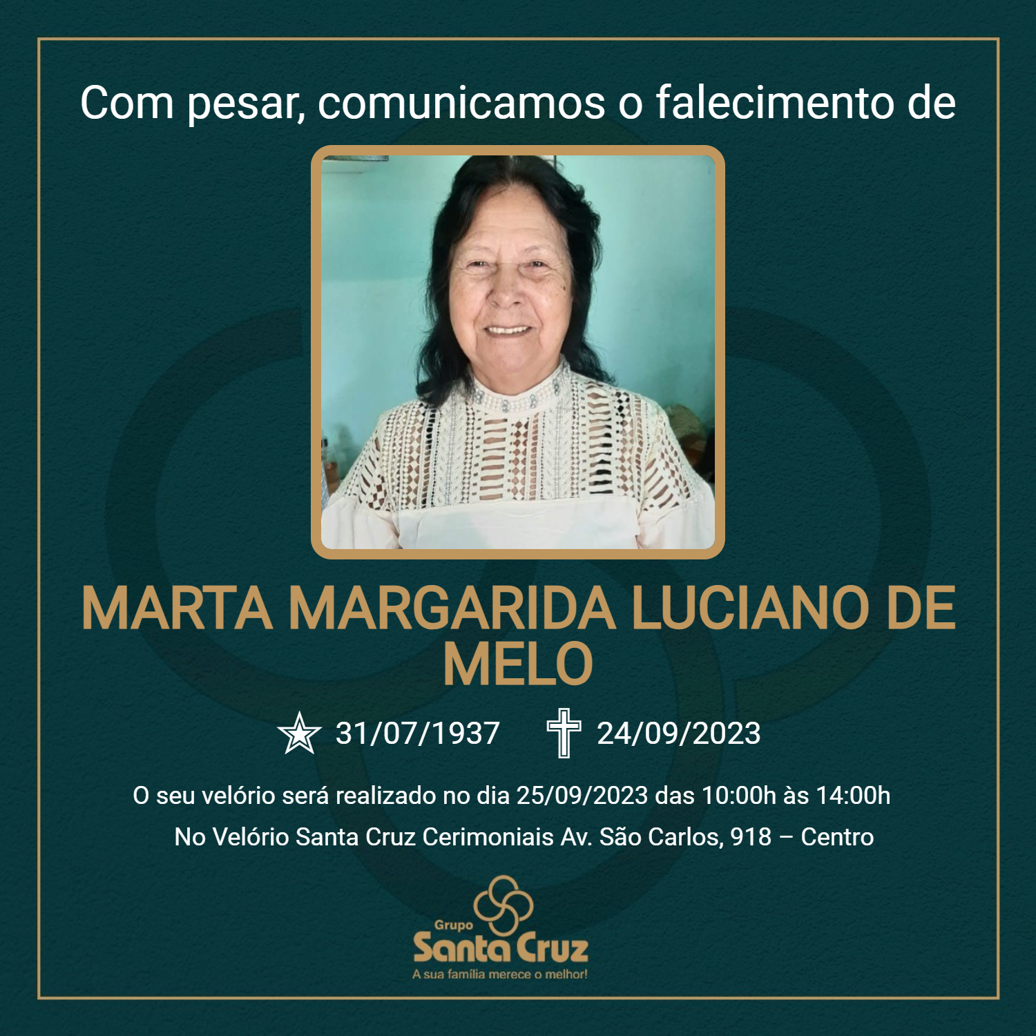 Grupo Santa Cruz comunica o falecimento, aos 86 anos, de Marta ...