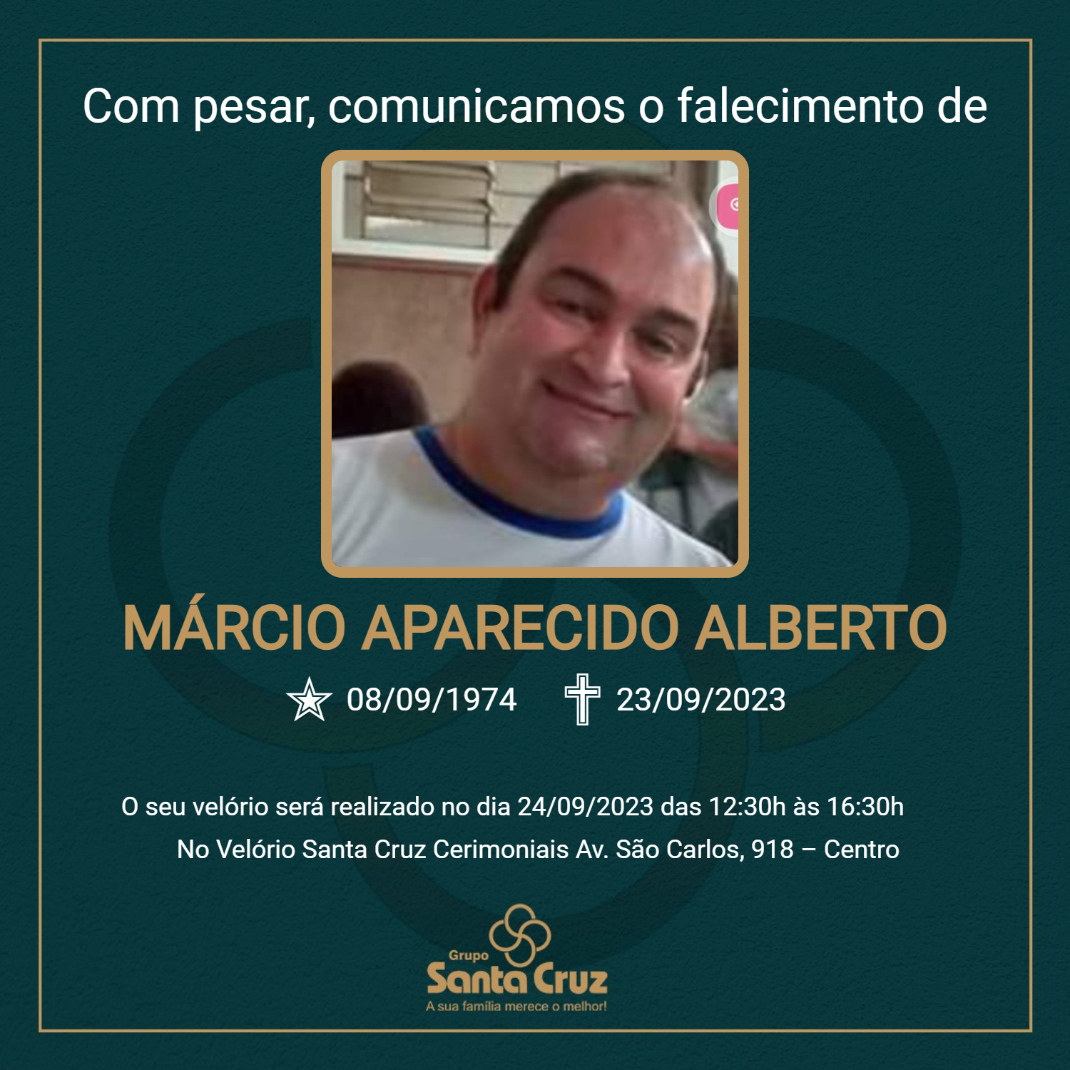 Grupo Santa Cruz comunica o falecimento, aos 49 anos, de Márcio ...