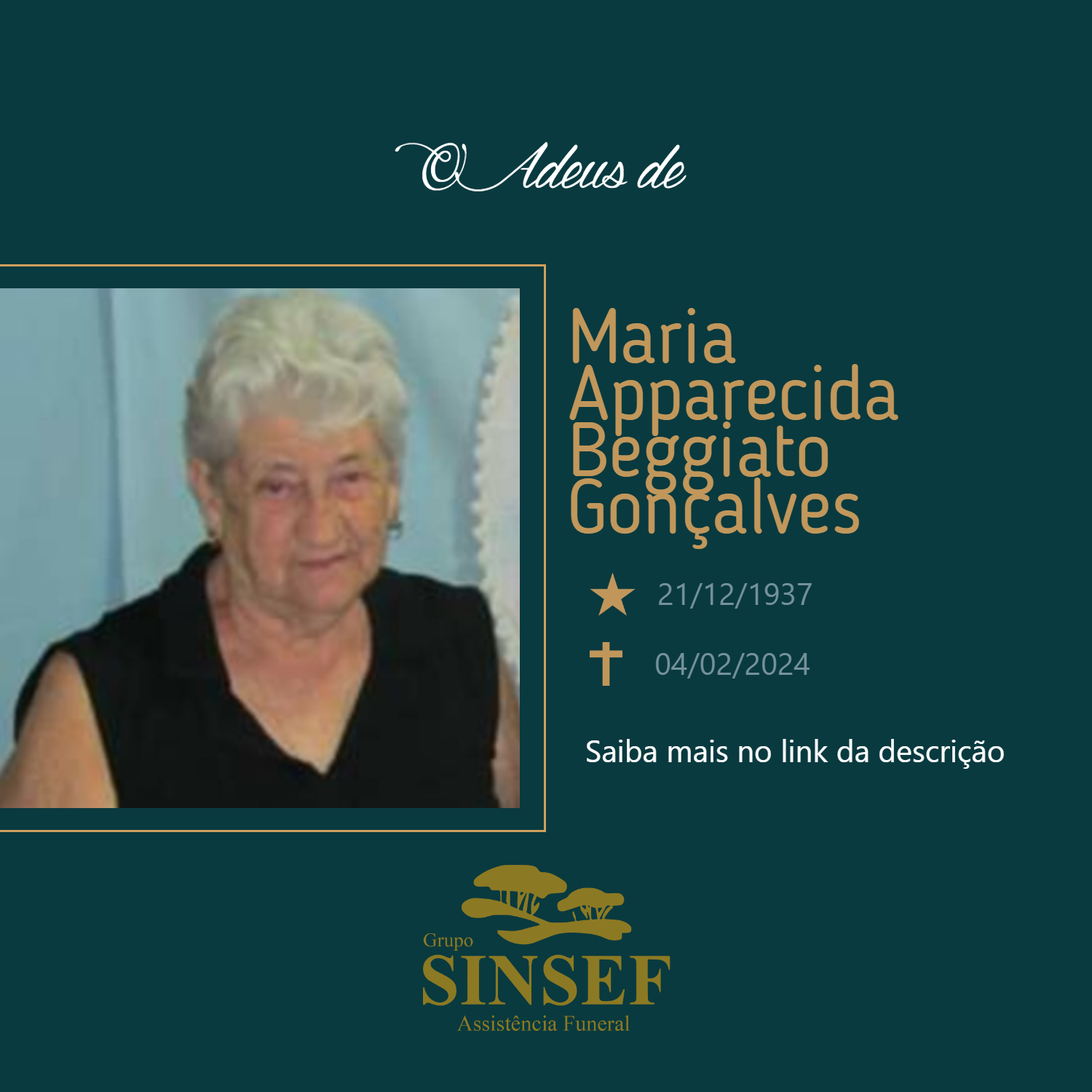 Grupo Sinsef comunica o falecimento, aos 86 anos, de Maria Apparecida ...