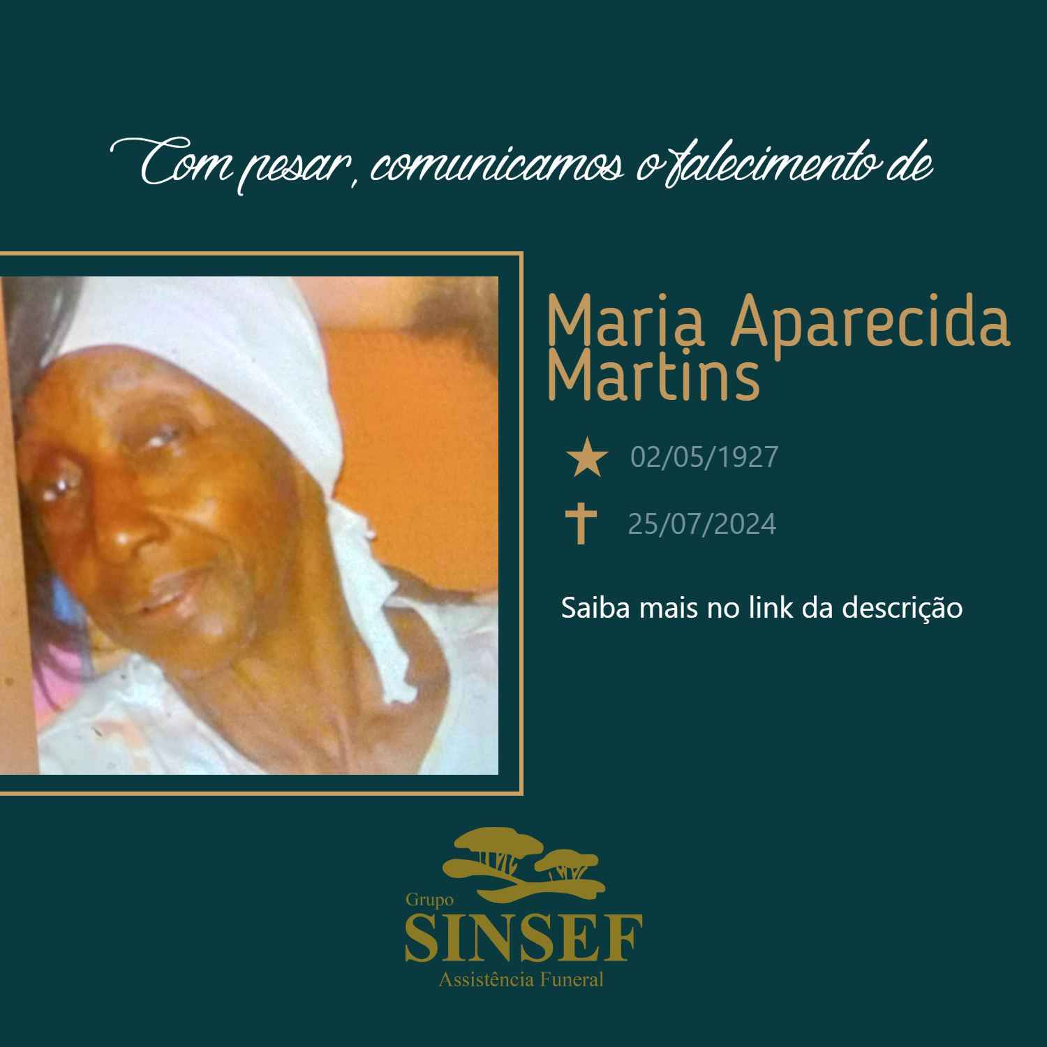 Grupo Sinsef comunica o falecimento, aos 97 anos, de Maria Aparecida Martins - São Carlos em Rede