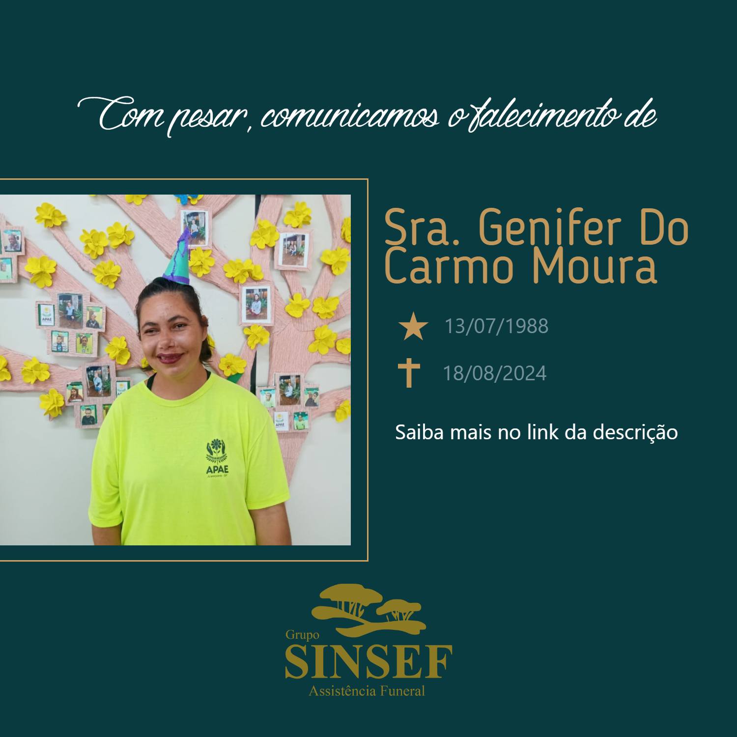 Grupo Sinsef comunica o falecimento, aos 36 anos, de Genifer do Carmo ...