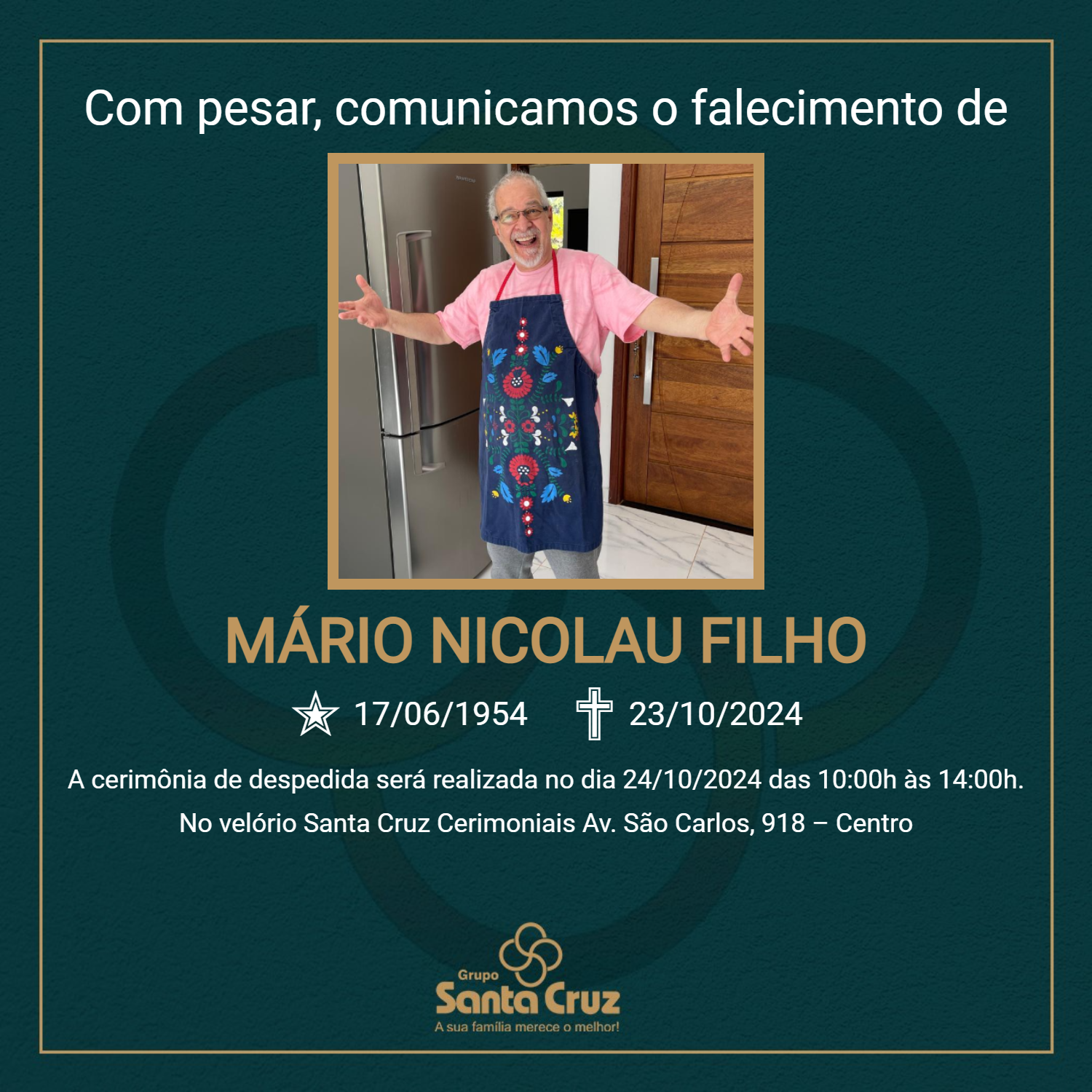 Grupo Santa Cruz comunica o falecimento, aos 70 anos, de Mário Nicolau ...
