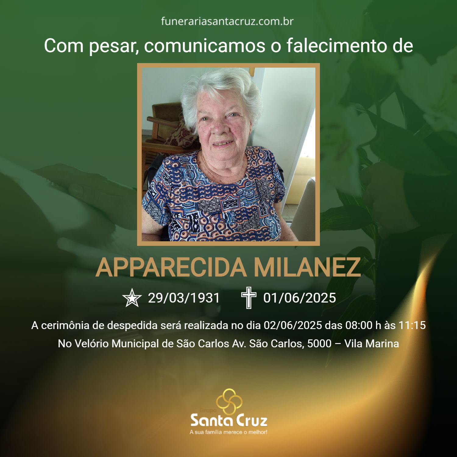 O falecimento, aos 94 anos, de Apparecida Milanez - São Carlos em Rede