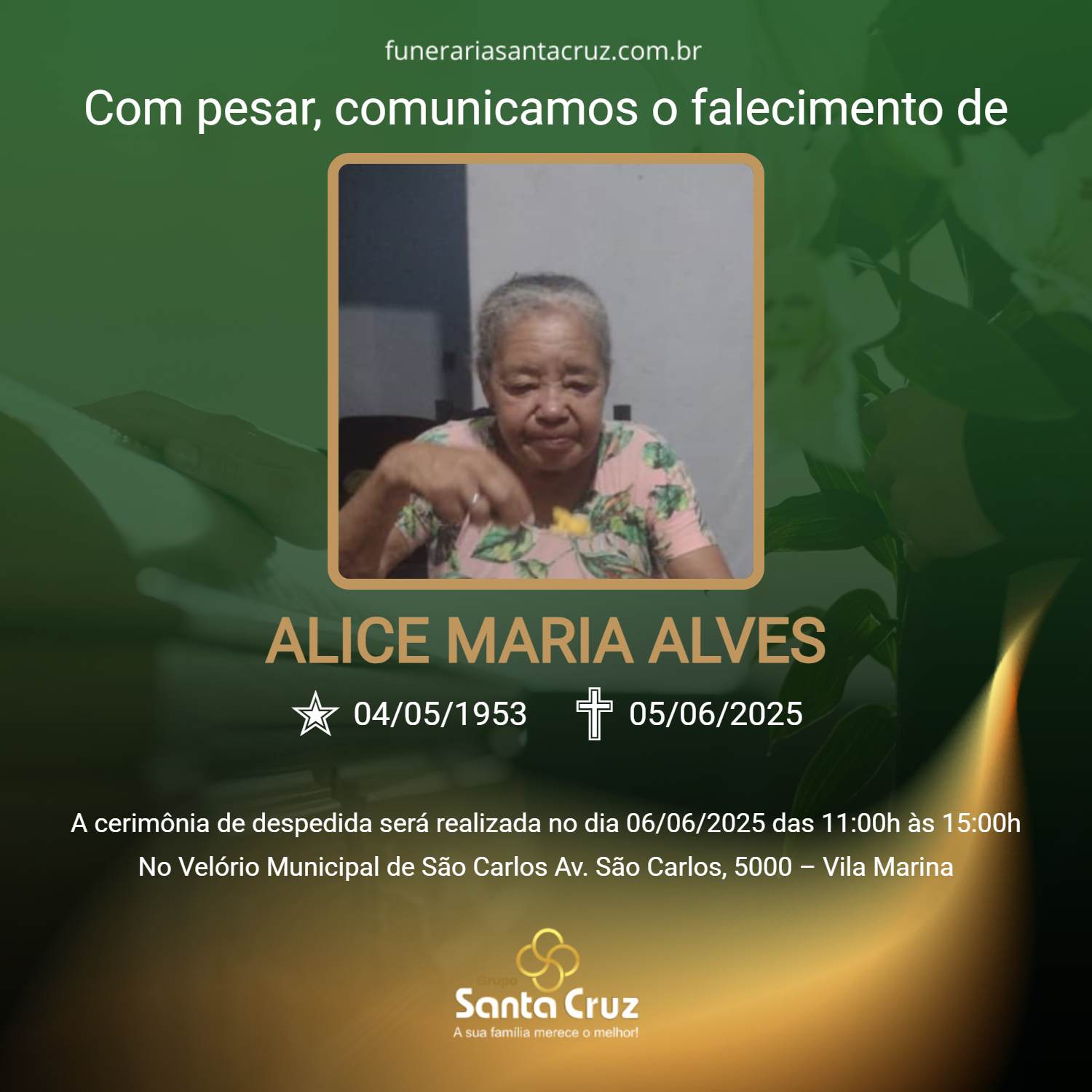 O falecimento, aos 72 anos, de Alice Maria Alves - São Carlos em Rede
