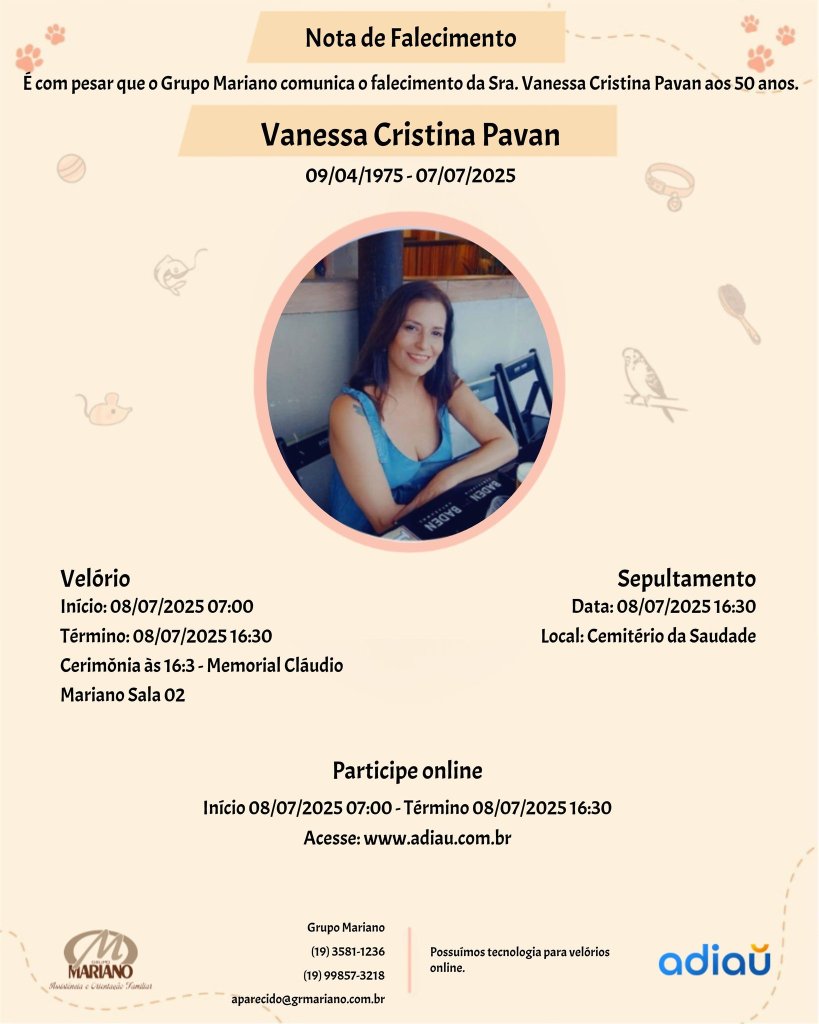 O falecimento, aos 50 anos, de Vanessa Cristina Pavan - São Carlos em Rede
