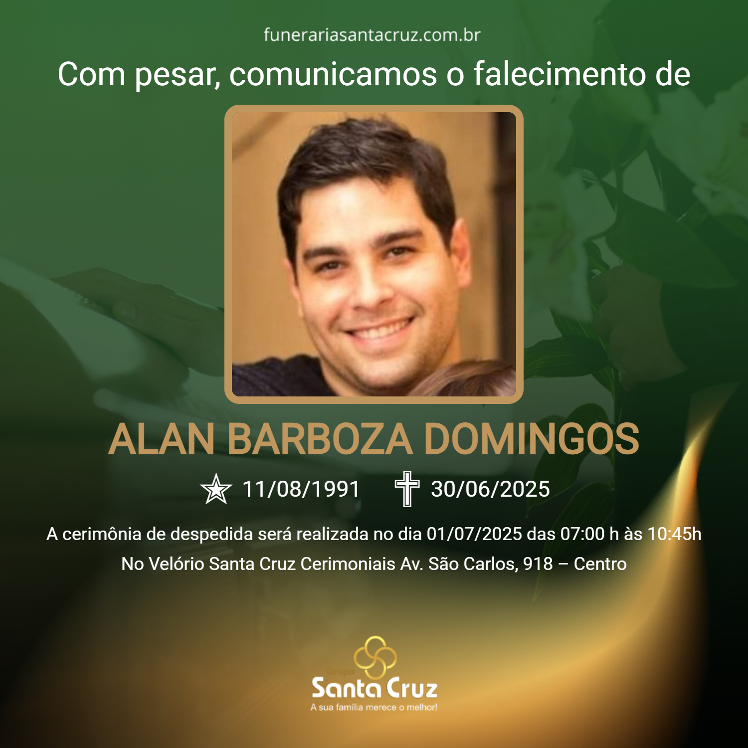 O falecimento, aos 33 anos, de Alan Barboza Domingos - São Carlos em Rede