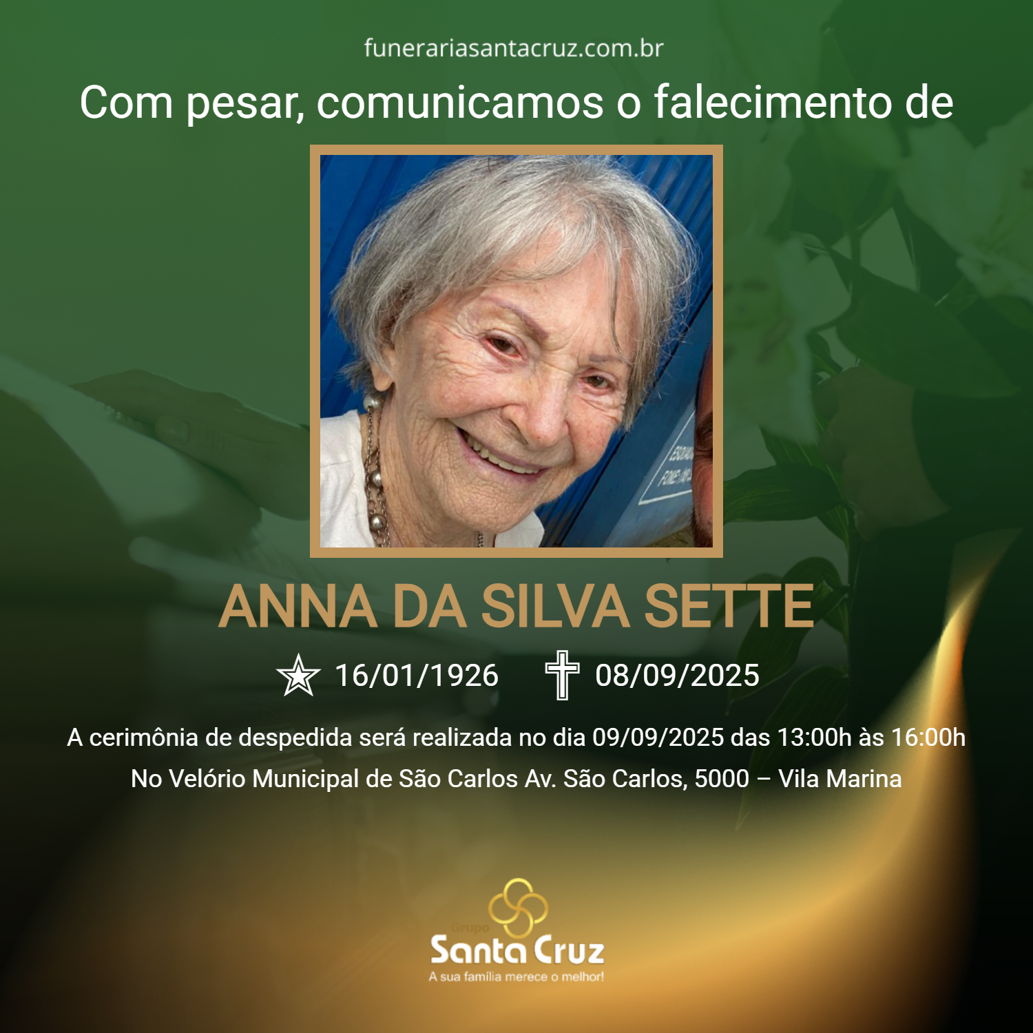 O falecimento, aos 99 anos, de Anna da Silva Sette - São Carlos em Rede