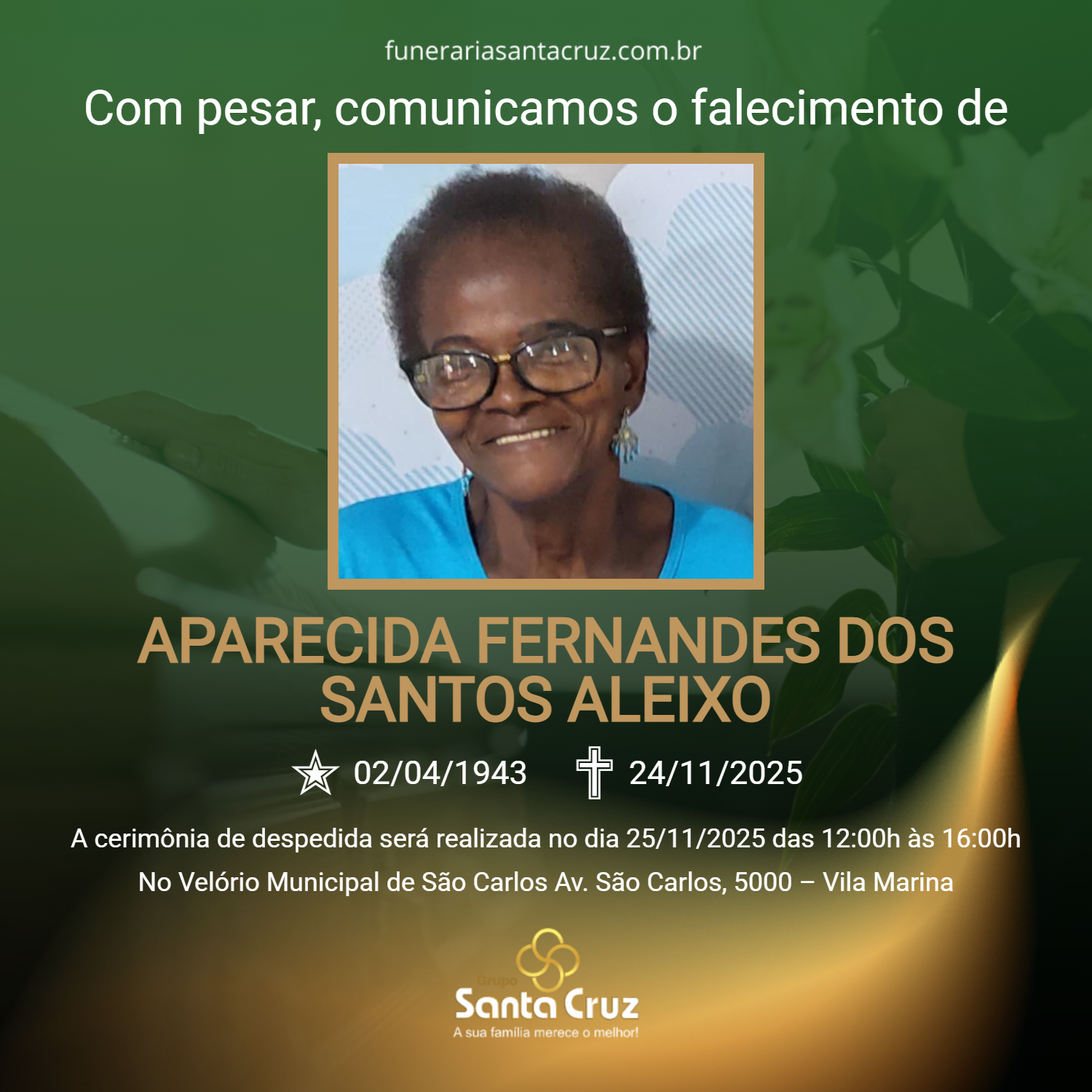 O falecimento, aos 82 anos, de Aparecida Fernandes dos Santos Aleixo - São Carlos em Rede