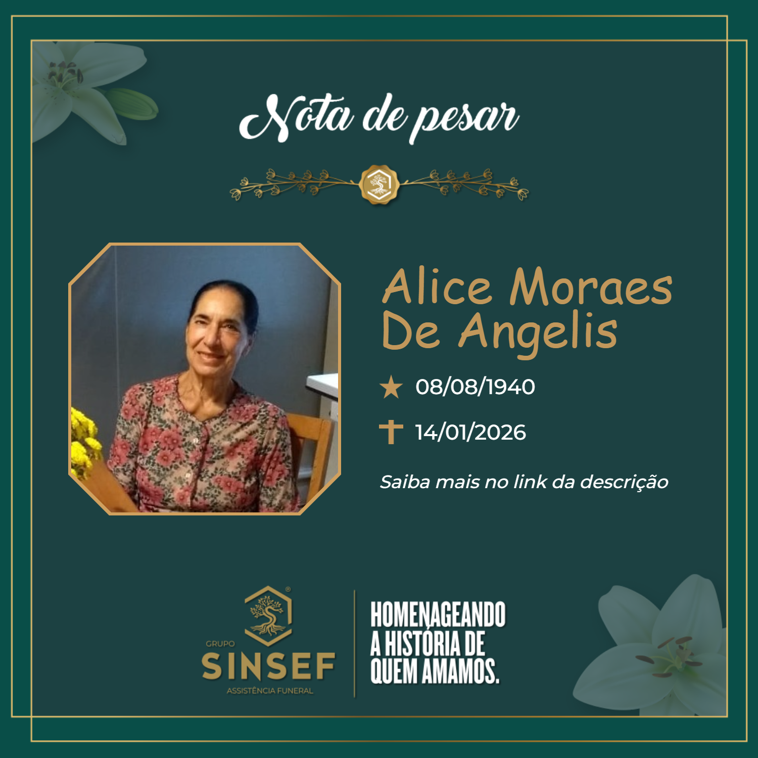 O falecimento, aos 85 anos, de Alice Moraes de Angelis - São Carlos em Rede